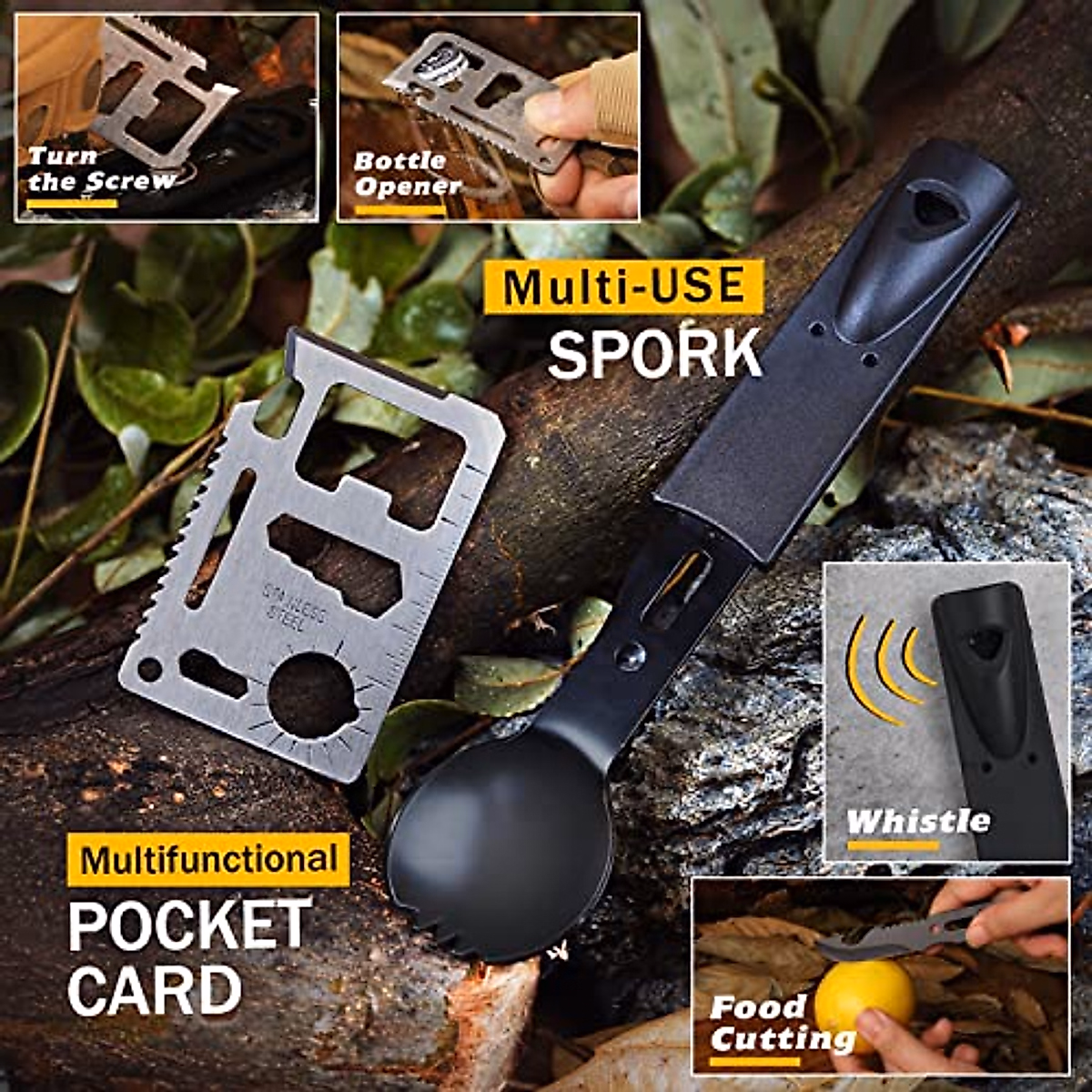 Gifts for Men Dad Husband Him, Survival Kit 14 in 1, Survival Gear and Equipment,Pocket Knife Multitool,Engraved Wood Pocket Knife I Love You, Unique Birthday Gift Idea for Men, Mens Stocking Stuffers
