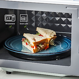 Hasense Ceramic Dinner Plates Set of 4,10 Inch Large Porcelain Pasta and Salad Plates,Blue Stoneware Plate Set Microwave,Oven,and Dishwasher Safe