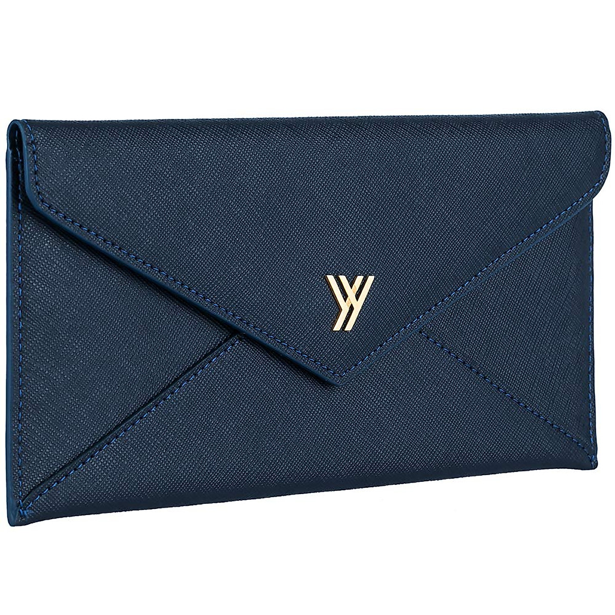 YBONNE Women's Long Wallet RFID Blocking Envelope Purse, Made of Saffiano Leather (Dark Blue)