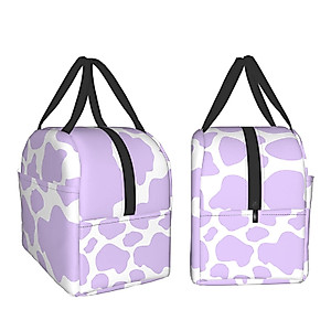 Cow Print Purple Insulated Lunch Bag Reusable Lunch Box Meal Portable Container Tote For Women Work Travel Picnic