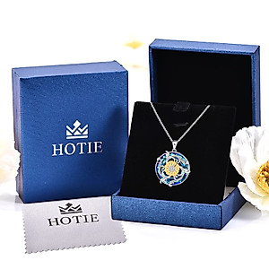 HOTIE Sunflower Necklaces for Women 925 Sterling Silver Butterfly Birth Flower Necklace with Blue Crystal Pendant Necklace, Birthday Anniversary Jewelry Gifts For Women Wife Girls