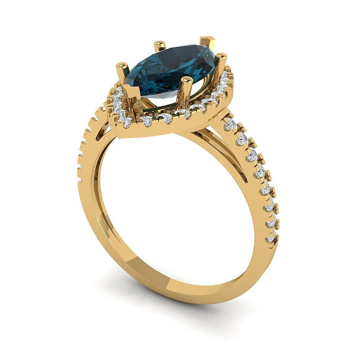 Clara Pucci 2.32ct Marquise Cut Solitaire Halo Natural Royal Blue Topaz Designer Wedding Bridal art deco Anniversary Ring 14k Yellow Gold