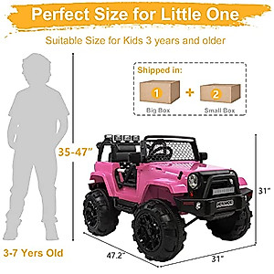 JOYMOR Large Ride on Truck, 12V Kids Electric Battery Powered Car with Remote Control, Motorized Toddler Vehicles Truck Toy, Adjustable Speeds, MP3 Player, LED, Horn (one seat, Pink)