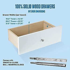 MC Modular Closets Closet Shelves Tower With Hanging Kit - Built In Organizer System Corner Organizers And Storage Shelves Shelving Expands From 52'' 120'' (EXTW-AS-25.5) (Shelves and Drawers), White