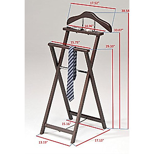 KB Designs - Suit & Tie Freestanding Folding Valet Stand Clothing Organizer Rack, Walnut/Chrome