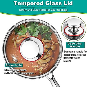 3 Quart Tri-Ply Stockpot and Saucepan, P&P CHEF Stainless Steel Sauce Pan with Lid, Cooking Induction Pot, Kitchen Cookware for All Stoves, Non-toxic, Durable & Dishwasher Safe