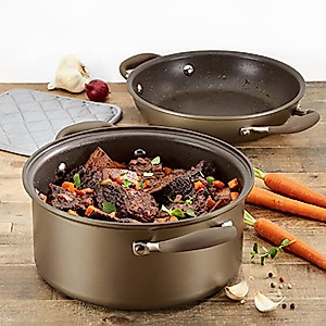Anolon 83868 Advanced Hard Anodized Nonstick Stockpot / Dutch Oven with Frying / Skillet Pan - 5 Quart and 11 Inch, Bronze Brown