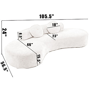 105.5" Modern Curved Sofa Couch for Living Room,Corduroy Fabric Cloud Sofa with 2 Pillows,Minimalist Style Comfy Couch,3 Seater,no Assembly Required,Beige