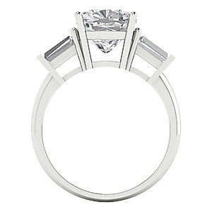 Clara Pucci 3.50 ct Cushion cut 3 stone Solitaire Moissanite Simulant Designer Anniversary Bridal Engagement Ring 14k White Gold