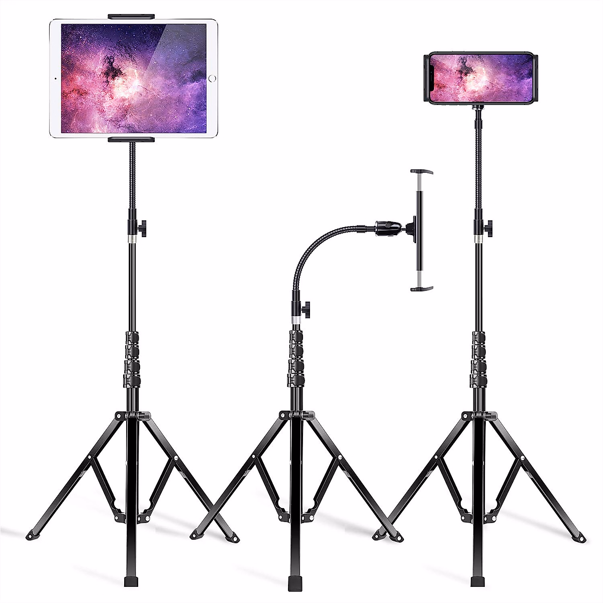 elitehood Metal iPad Tripod Stand & Adjustable 72’’ Gooseneck Tablet Floor Stand Holder, Heavy Duty Aluminum iPad Floor Stand for iPad Pro 12.9 11, Mini, Air, iPhone and 4.7-12.9" Tablets Cell Phones