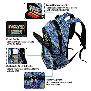 Caikeny Vincent Van Gogh Backpacks Travel Laptop The Starry Night School Backpack Computer Book Bag for Kids Men Women Outdoor Hiking Camping