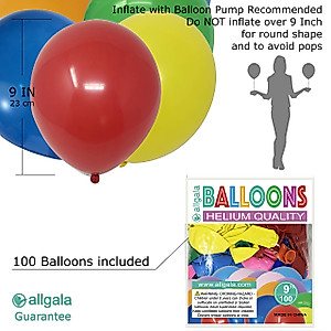 Allgala 100 Count 9 Inch Helium Grade Premium Latex Balloons for Birthday Feliz Cumpleaños Baby Shower Engagement Party Wedding Decorations-Assorted-BL52100