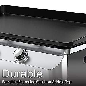 Nexgrill Premium Outdoor Cooking griddle grill, 3 Burner Griddle, 29.52"x15.75" 465sq. in. Cast Iron Griddle, Flat Top for Camping, Outdoor, Patio, Stainless Steel Griddle with knobs, Silver and Black