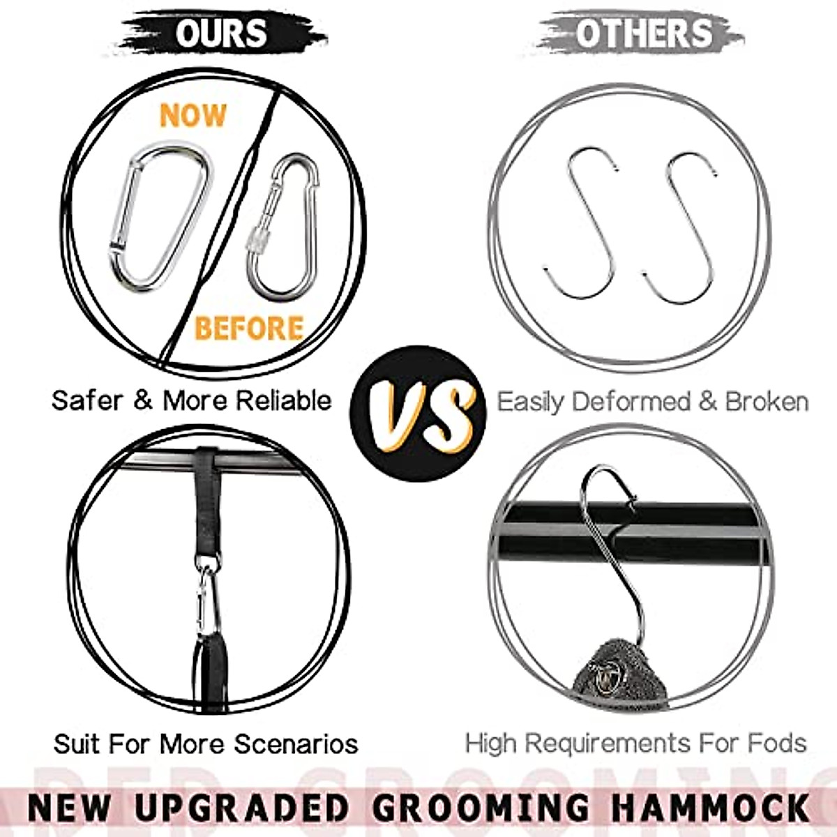 Supet Dog Grooming Hammock for Dog and Cat, Relaxation Pet Grooming Sling Helper, Breathable Pet Grooming Hammock for Nail Trimming, Ear/Eye Car with Nail Clippers/Trimmers/Scissors Black