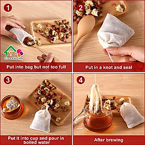 100 Pack Tea Filter Bags with Drawstring, Tea Filter Bags for Loose Tea, Reusable Tea Filter Bags, Disposable Tea Infuser Sachets for Tea Leaf Coffee Brew, Cheesecloth Mesh Muslin Strain Bags 3x4 inch