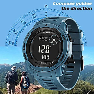 AVTREK Tactical Digital Watch-No App Pedometer Watch-Altimeter Barometer Compass Watch-LED Backlight-50M Waterproof-Outdoor Sports Watch for Men&Women-Walking/Running/Hiking(Black)