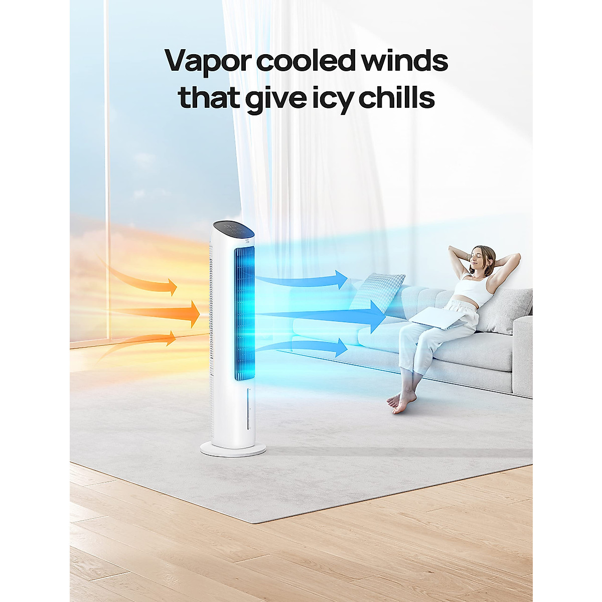 Dreo Cooling Fans That Blow Cold Air, 40" Evaporative Air Cooler, 2023 Upgrade Tower Fan for Bedroom with 80° Oscillating, Ice Packs, Remote Control, 3 Modes 4-Speed Quiet Floor Fan Home/Office
