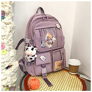 Dearsee Kawaii Backpack with Cute Pin Accessories Plush Pendant Kawaii School Backpack Cute Aesthetic Backpack for Girls