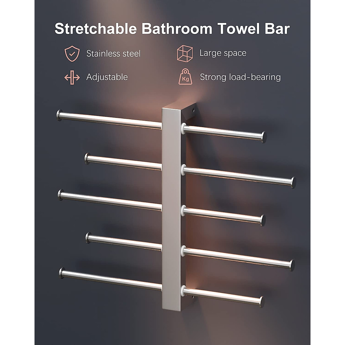 5-Tier Bridge Sliding Bathroom Towel Bar 16 Inch, ZUEXT Brushed Nickel Finished Stainless Steel Towel Holder Hanger, Wall Mounted Adjustable Hand Towel Rod for Washroom Kitchen, 1.5" Tube Towel Racks