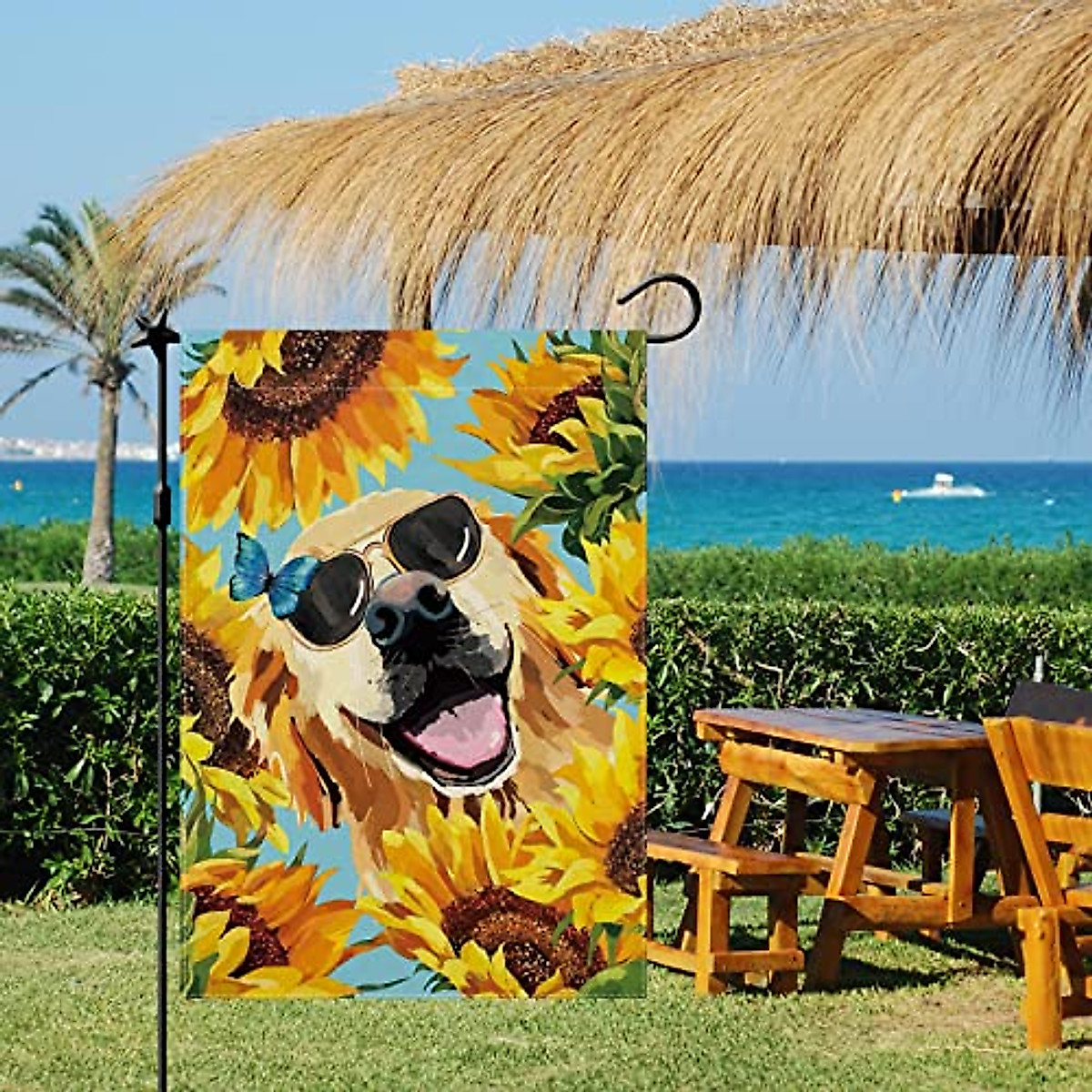 CMEGKE Sunflower Golden Retriever Garden Flag, Sunflower Garden Flag, Summer Dog Yard Flag Vertical Double Sided Burlap Party Holiday Yard Home Farmhouse Outside Decor 12.5 x 18 In