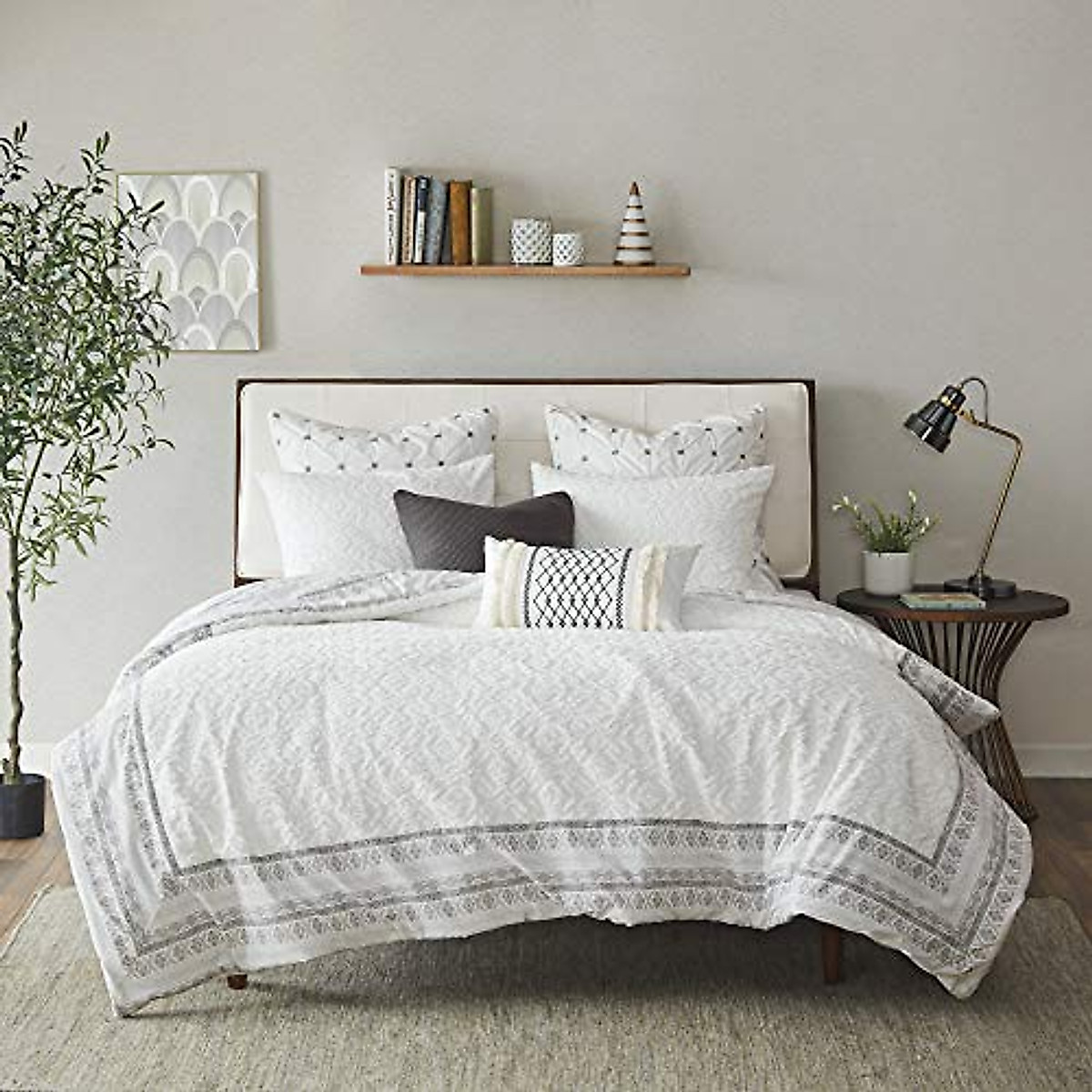 INK+IVY Comforter, Cotton Clipped Jacquard Season Down Alternative Cozy Bedding with Matching Shams, Full/Queen(88"x92"), Mill Valley, Gray Reversible to White Aztec Print 3 Piece