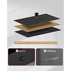 Tall Fabric Dresser for Bedroom, Vertical Storage Organizer Tower with 7 Drawers, Chest of Drawers with Bins, Steel Frame, Wood Top for Bedroom, Closet, Entryway Black