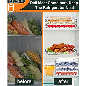 Deli Meat Container for Fridge,Lunch Meat Container for Refrigerator,Lunch Meat Cheese Container for Refrigerator,Stackable Food Storage Boxes With Lid Cold Cuts ,Salami,Bacon ,BPA Free,18.6oz 3 Pack