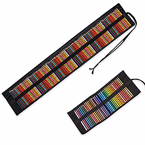 36+108 Slots Handmade Canvas Pencil Wrap, 2 Pack Black Sketching Travel Roll Up Pencil Holder Case for Colored Pencils, Coloring Pen Storage Pouch for Artist Students, No Pencils