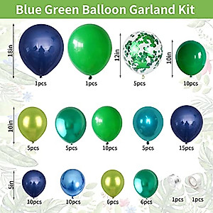 Blue and Green Balloon Garland Kit, Navy Blue Dark Green Balloon Garland Arch Kit with Double Layer Chrome Blue Balloons, Metallic Green Blue Balloons Green Confetti Balloons for Birthday Party Decor