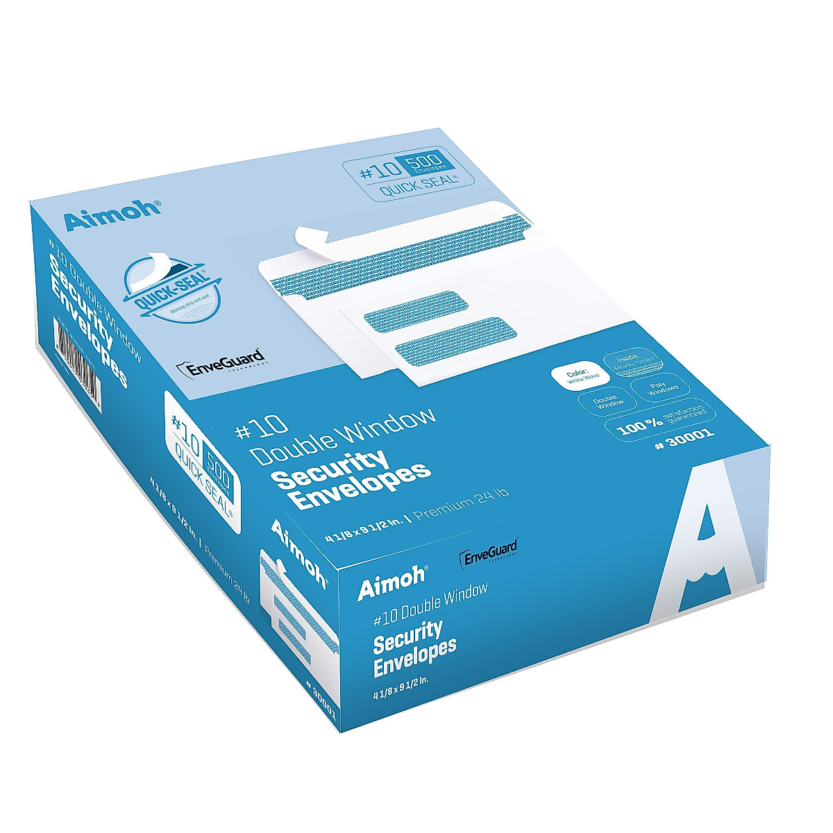 500 #10 Double Window SELF Seal Security Envelopes - for Invoices, Statements & Documents, Security Tinted - EnveGuard, Size 4-1/8 x 9-1/2 -White - 24 LB - 500 Count (30001)