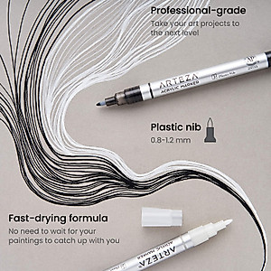 ARTEZA Acrylic Paint Markers, Set of 20 Black & White Acrylic Paint Pens, Art Markers for Glass, Pottery, Ceramic, Plastic, Rocks, and Canvas