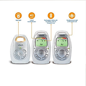 VTech DM223-2 Audio Baby Monitor with Two Parent Units, Up to 1, 000 ft of Range, Vibrating Sound-Alert, Talk-Back Intercom, Digitized Transmission & Belt Clip