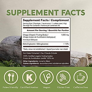 Longevity Botanicals Organic Chaga Mushroom Powder - Ultra Concentrated Supplement - Promotes a Balanced Immune System, Relaxation, Stress Relief and Improved Sleep - 100 Grams