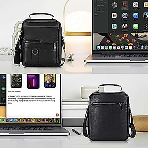 Small Messenger Bag for Men, Side Crossbody Shoulder Bag for Men Women Strap Sling PU Leather Messenger Bag for Hiking Walking Biking Travel Cycling, Black