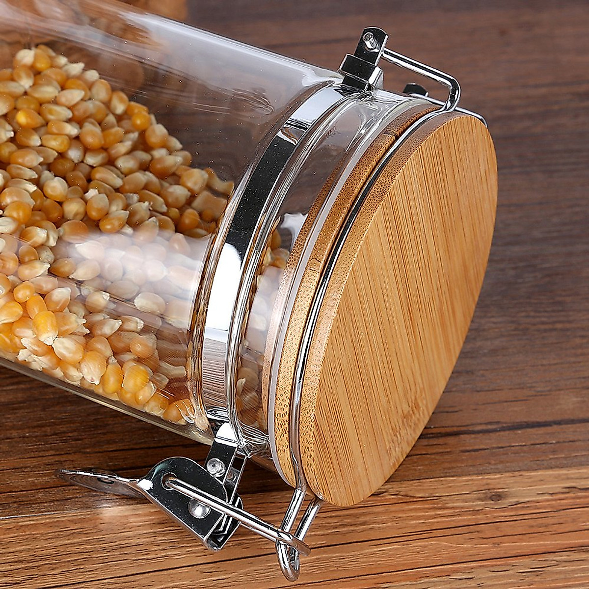 KKC HOME ACCENTS Clear Borosilicate Glass Food Storage Canister with Airtight Hinged Lids,Sealed Glass Container for Nuts,Flour,Sugar,Coffee Beans,Corn Flakes,50 Fluid Ounces