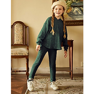 Arshiner Kids Clothing Set 2 Piece Outfits for Girls Rib-Knit Sweatsuits Cute Pullover Sweatshirt and Sweatpants Kids Tracksuits