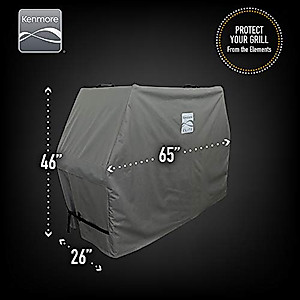 Kenmore Elite PA-20382 65" BBQ Grill Cover, Heavy Duty Weatherproof Fabric for Outdoor Patio Backyard, Fits Grills up to 65" Width, Gray