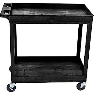 Offex 32" x 18" Mobile Multipurpose Utility Tub Cart with 2 Shelves and Push Handle - Black, Great for Warehouse, Garage and More