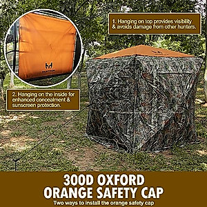 Hunthor Hunting Blind, 270° See Through Hunting Ground Blinds with Silent Zipper and Orange Blind Cap, Portable 2-3 Person Pop Up Hunting Tent for Deer and Turkey Hunting with Carry Bag