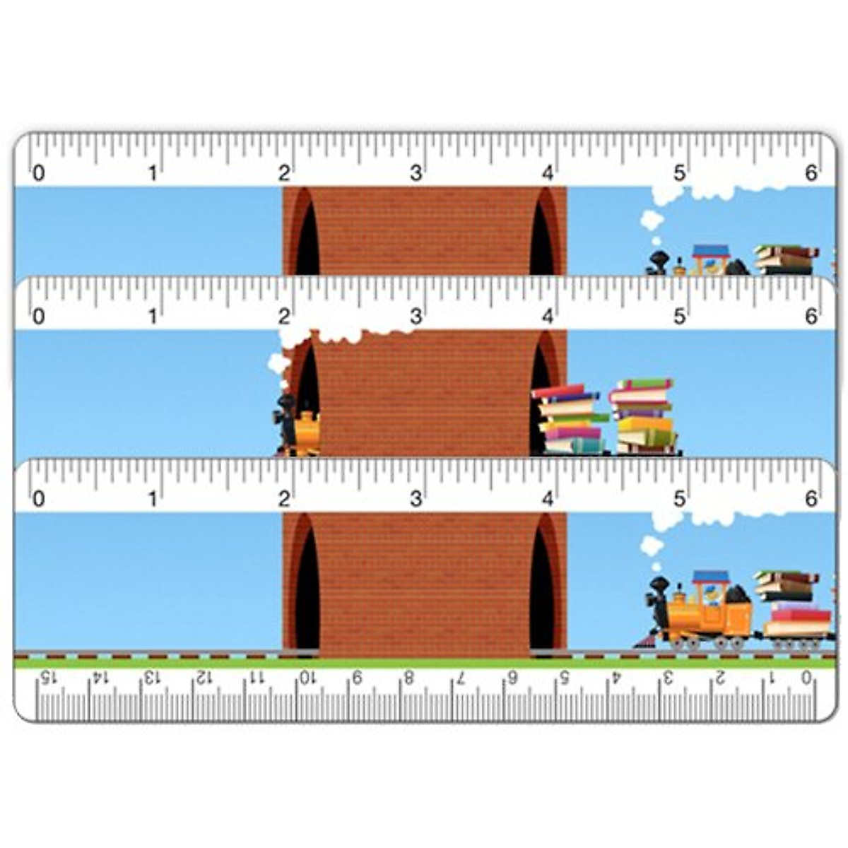 Set of 3 - Animated 6 Inch Lenticular Ruler Bookmark Train Books