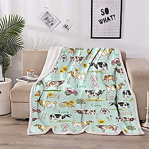 Cow Blanket, Cow Print Blanket, Cow Decor Bedding Throw Blanket, Spring Summer Sunflower Farmhouse Throw Blanket, Cow Gifts for Cow Lovers, Throw Blankets for Bed Sofa Travel Couch 50''x 60''