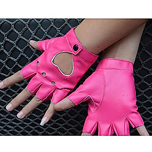 gootrades Punk Fingerless Dance Glove For Women, Jazz Style Glove, PU Leather (Rose Red)