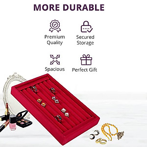 Yuecoom Ring Display Tray, 7 Slots Ring Earrings Showcase Holder, Ring Insert Display Trays, Jewelry Organizer Counter Tray for Rings Earrings Storage, Selling (red)