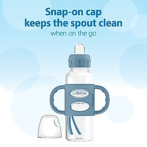 Dr. Brown's Milestones Narrow Sippy Spout Bottle with 100% Silicone Handles, Easy-Grip Handles with Soft Sippy Spout, 8oz/250mL, Light-Blue & Gray, 2-Pack, 6m+