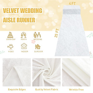 FUHSY White Aisle Runner Outdoor Aisle Runners for Weddings for Indoor Wedding 4x25 FT Velvet Carpet Runner Rug Includes Carpet Tapes Floor Runner for Wedding Aisle Bridal Walkway Runner for Events