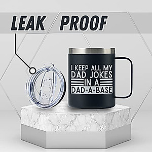 Onebttl Dad Gifts Dad Joke Coffee Mug Stainless Steel, Dad A Base, Father Presents from Daughter Son for Father's Day Birthday Christmas, Travel Mug with Lid, 12oz/350ml - Dad Jokes