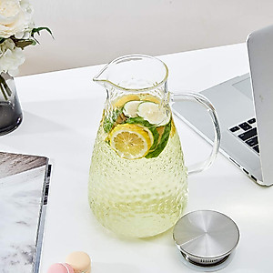 Karafu Glass Pitcher with Lid, Safe Packing, 78 Oz Heat Resistant Water Jug for Hot/Cold Water, Ice tea and Juice Beverage Clear
