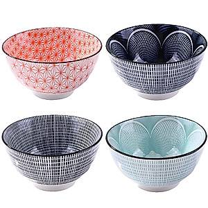Whitenesser Japanese Ceramic Rice Bowls Set of 4, Porcelain Rice Bowls Sushi Bowls Small Rice Bowls for Soup Snack Cereal