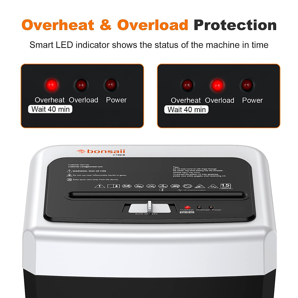 Bonsaii 14-Sheet Home Office Paper Shredder, 40-Minute Shredder for Home Use, Cross Cut Heavy Duty Shredder, CDs, Mails, Staple, Clip, with 4 Casters (C169-B)