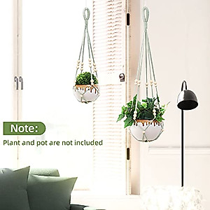LSEYKRMH 2 Pack Macrame Plant Hangers No Tassel,Hanging Baskets with Wood Bead Hanging Planter Holders No Tail for Indoor Outdoor Plants Holders with Trays & Hooks 24"/31" (Green)